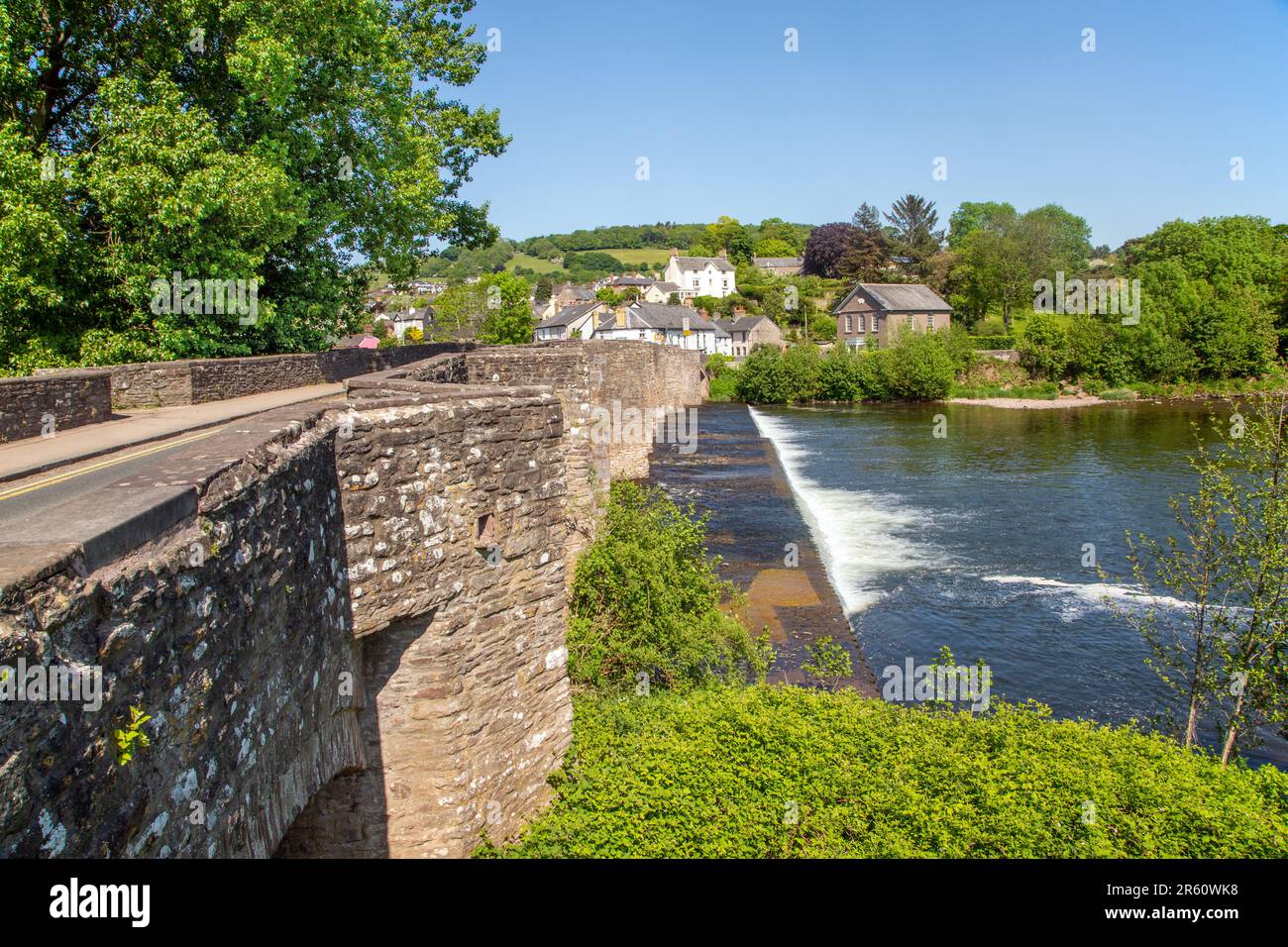 The river Usk flowing under the ancient Crickhowell Bridge in the South ...