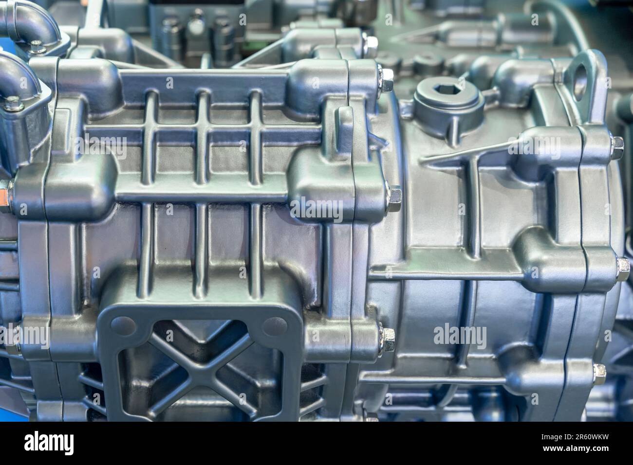 close up view of modern car engine with details. industry and ...