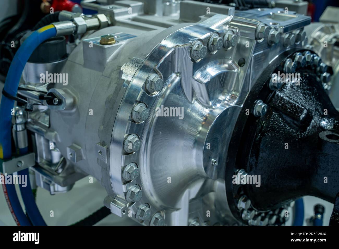 close up view of modern car engine with details. Industry and ...