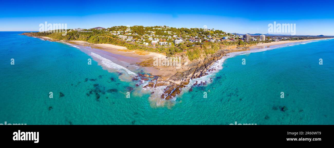 An aerial panoramic view of Coolum Beach on the Sunshine Coast ...