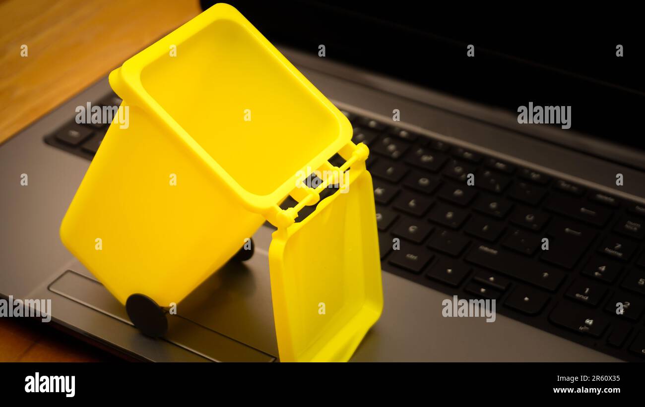 Electronic waste disposal illustration with miniature objects concept ...