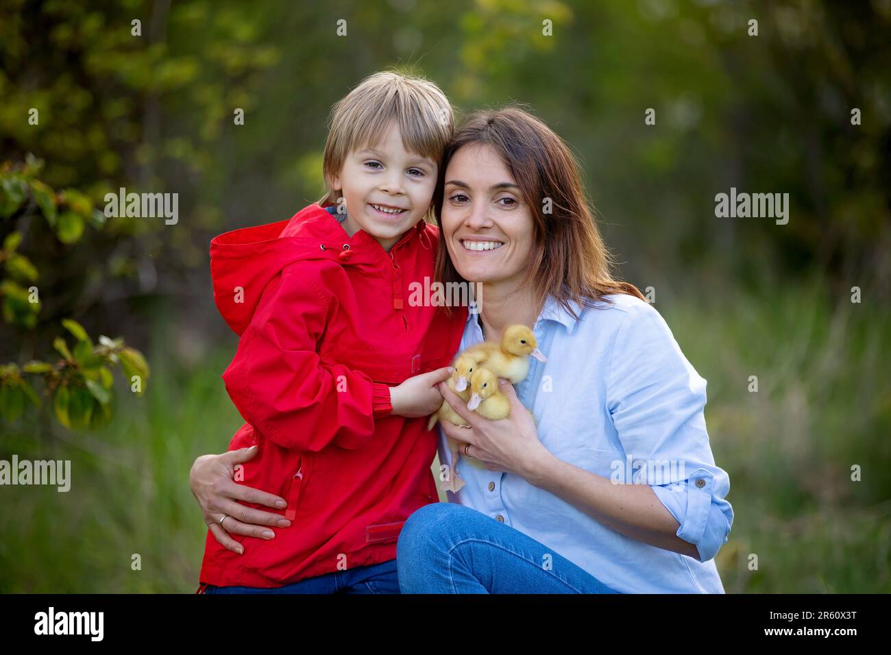 Beautiful family, mother and son, portrait for mothers day in the park ...