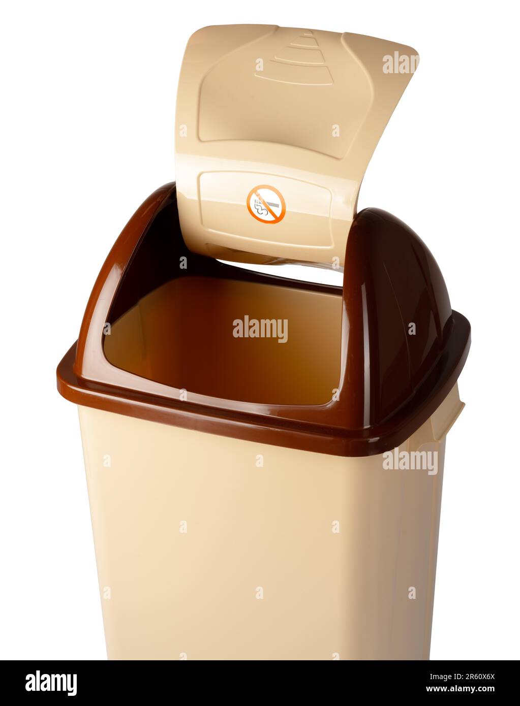 Beige plastic waste bin isolated on white Stock Photo - Alamy