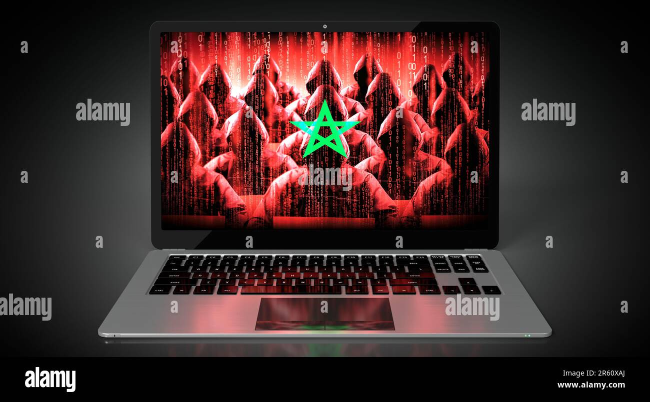 Morocco - country flag and hackers on laptop screen - cyber attack ...