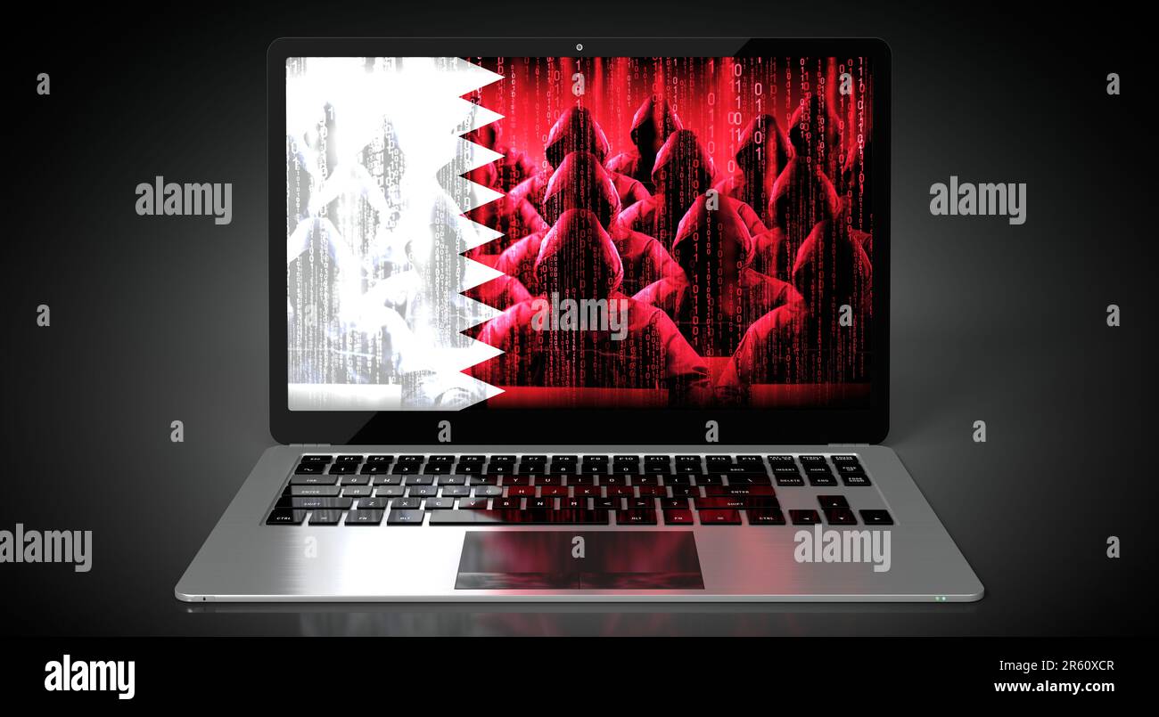Qatar - country flag and hackers on laptop screen - cyber attack ...