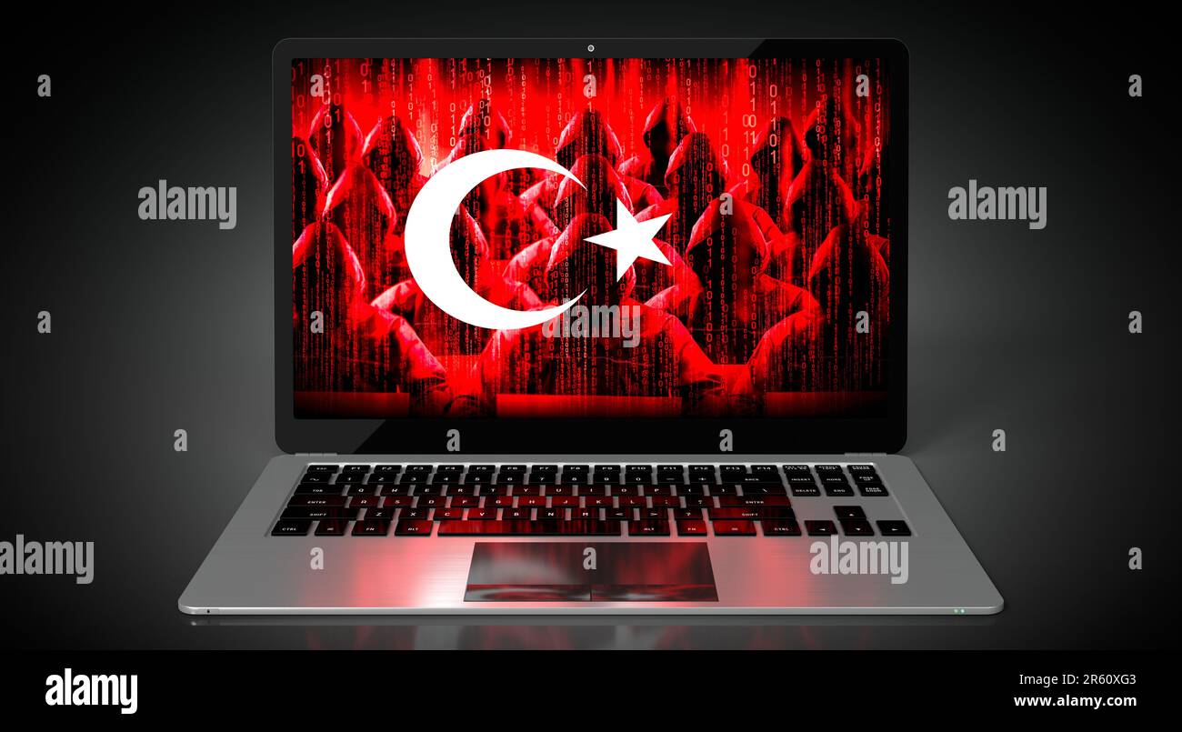Turkey - country flag and hackers on laptop screen - cyber attack ...