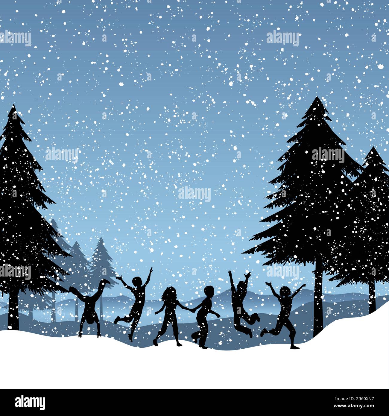 Silhouettes of children playing in the snow Stock Vector Image & Art ...