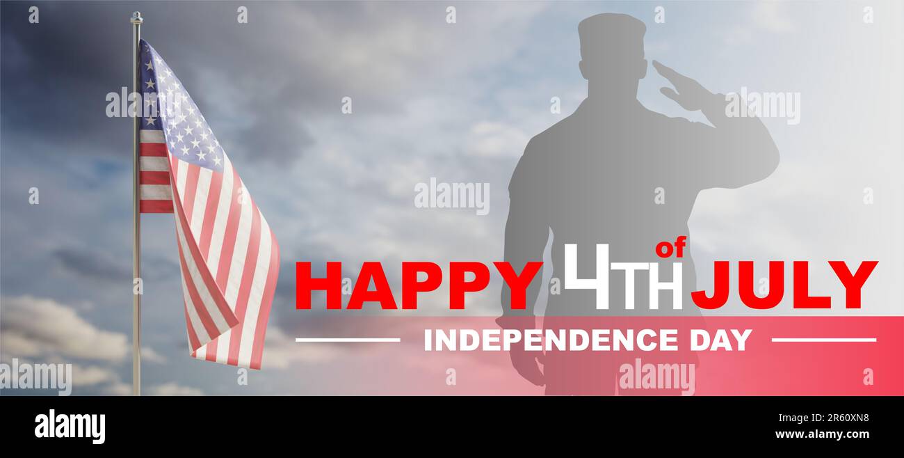 HAPPY 4th of JULY, INDEPENDENCE day text and USA flag. US America ...
