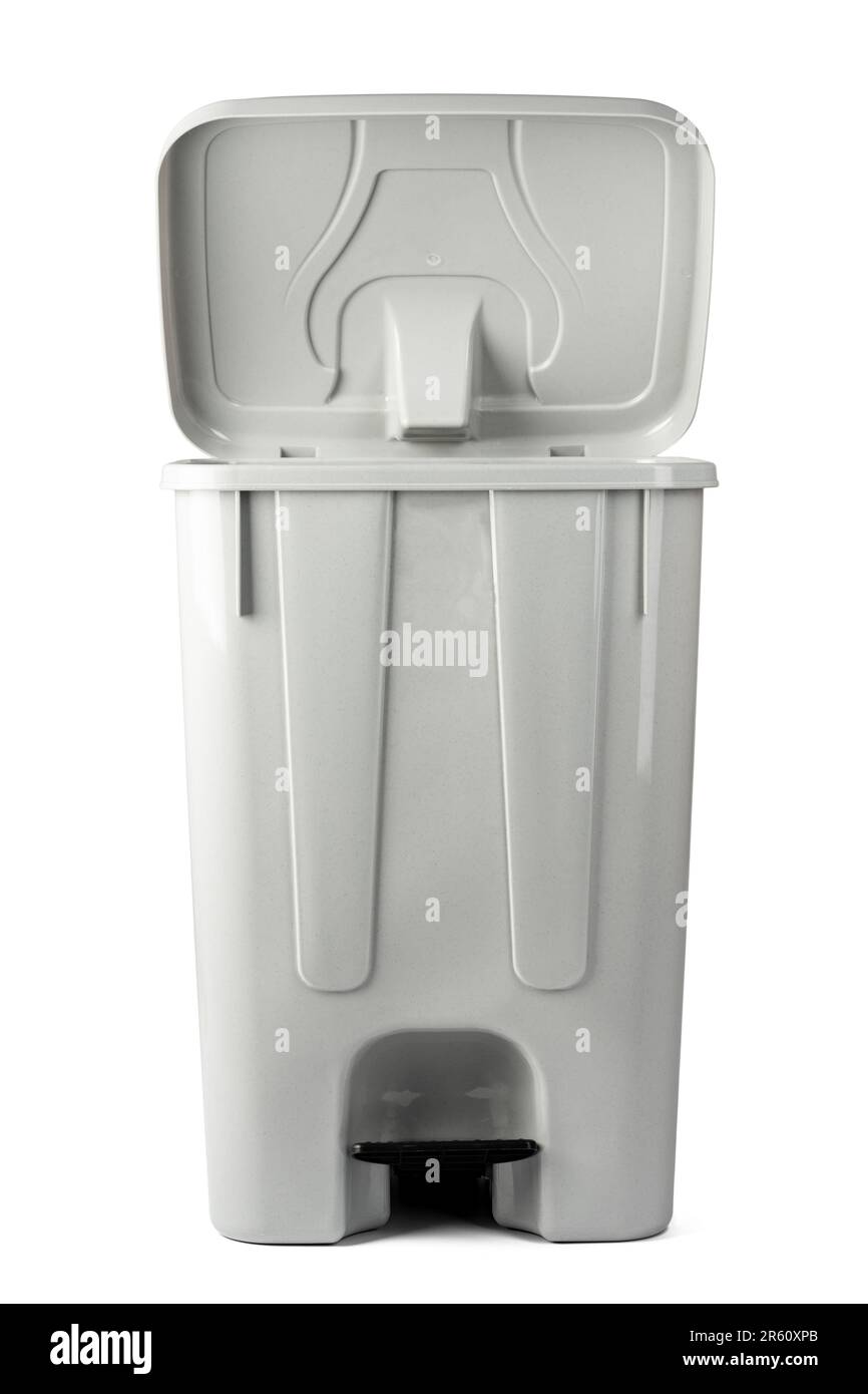 Gray plastic waste bin isolated on white Stock Photo - Alamy