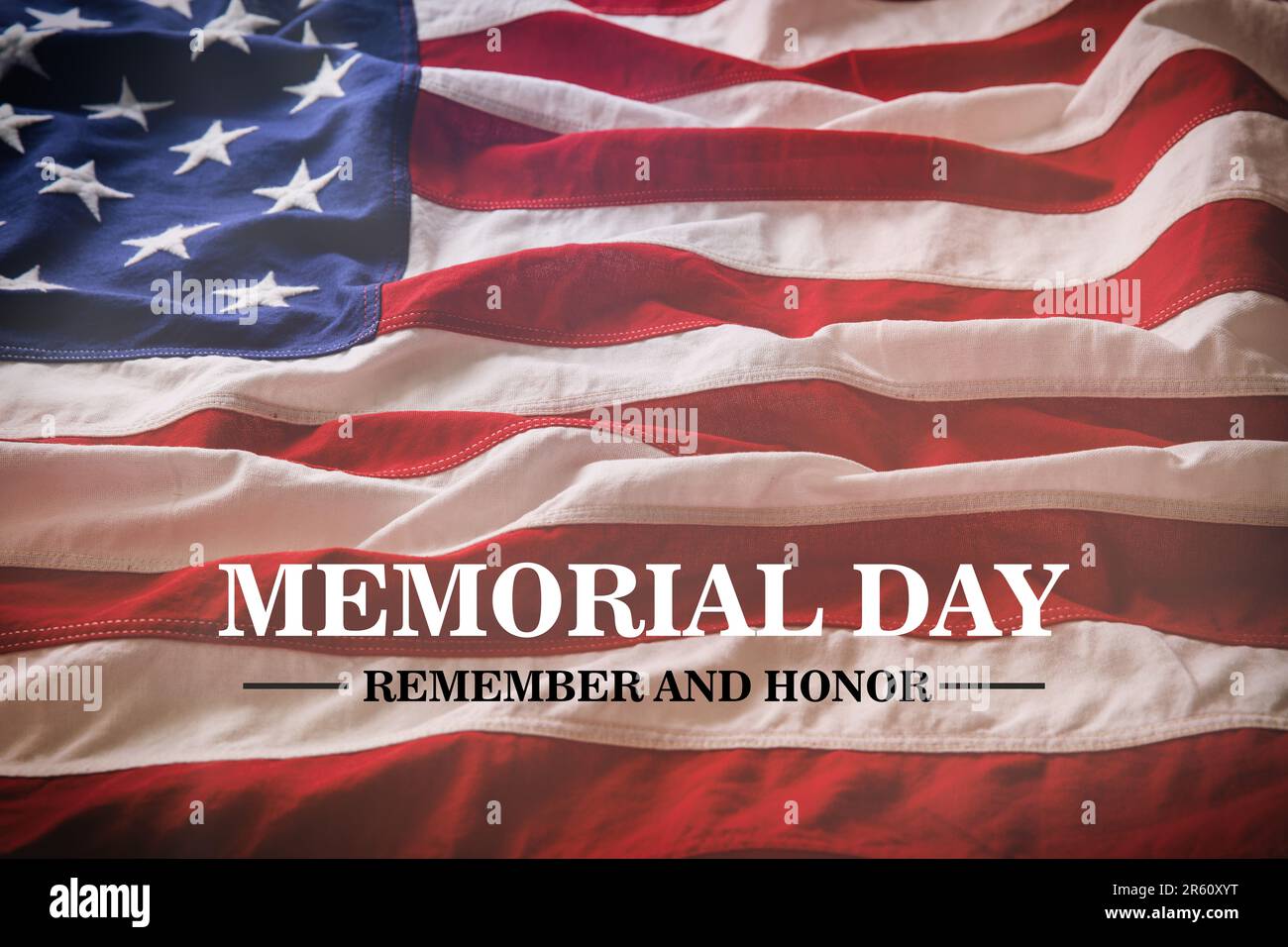 Memorial day, remember and honor text on USA flag background. US ...