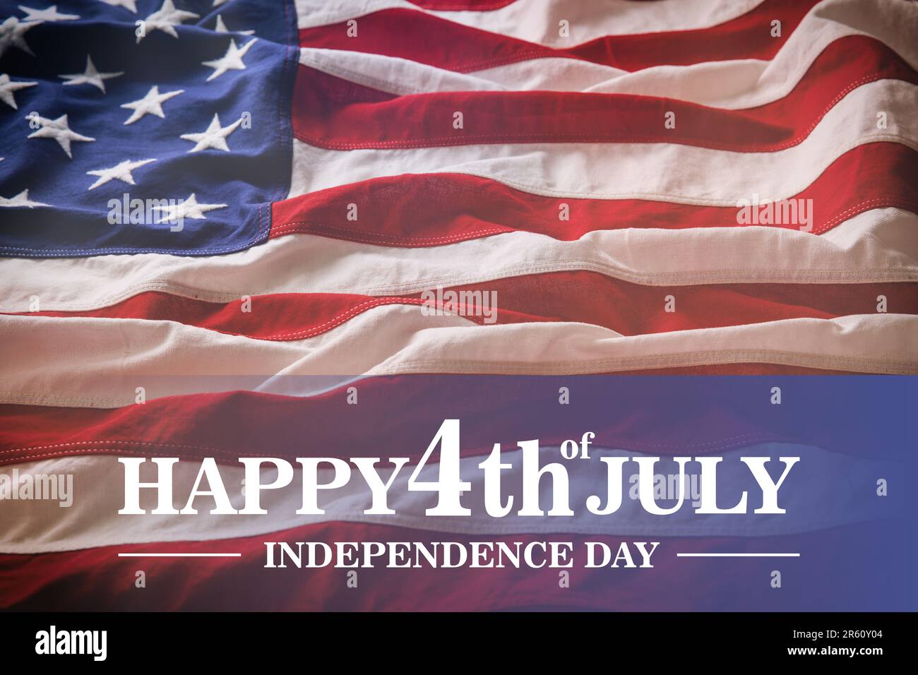 HAPPY 4th of JULY, text on USA flag background. July fourth, US America ...