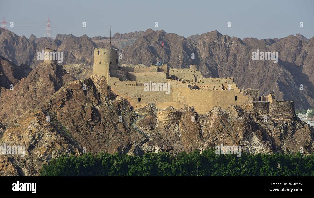 An aerial view of the Al-Mirani Fort in the city of Muscat in Oman ...