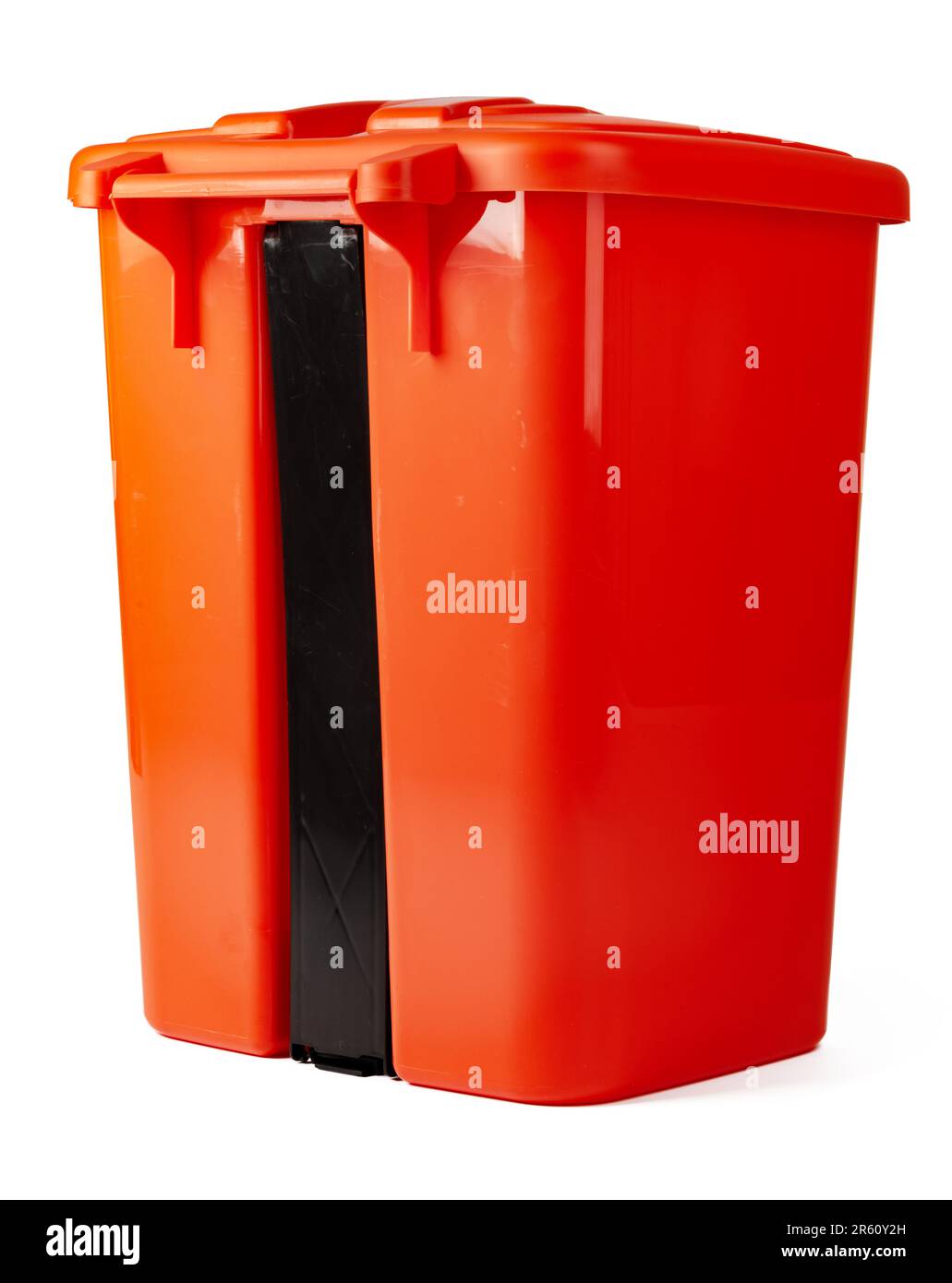 Orange plastic waste bin isolated on white Stock Photo - Alamy