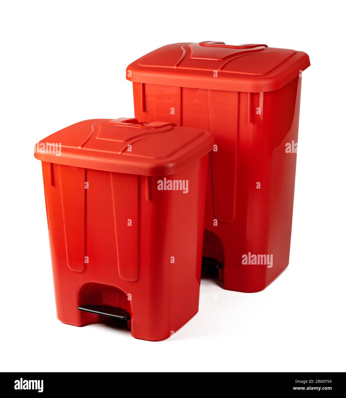 A red recycle bin isolated on white background Stock Photo - Alamy