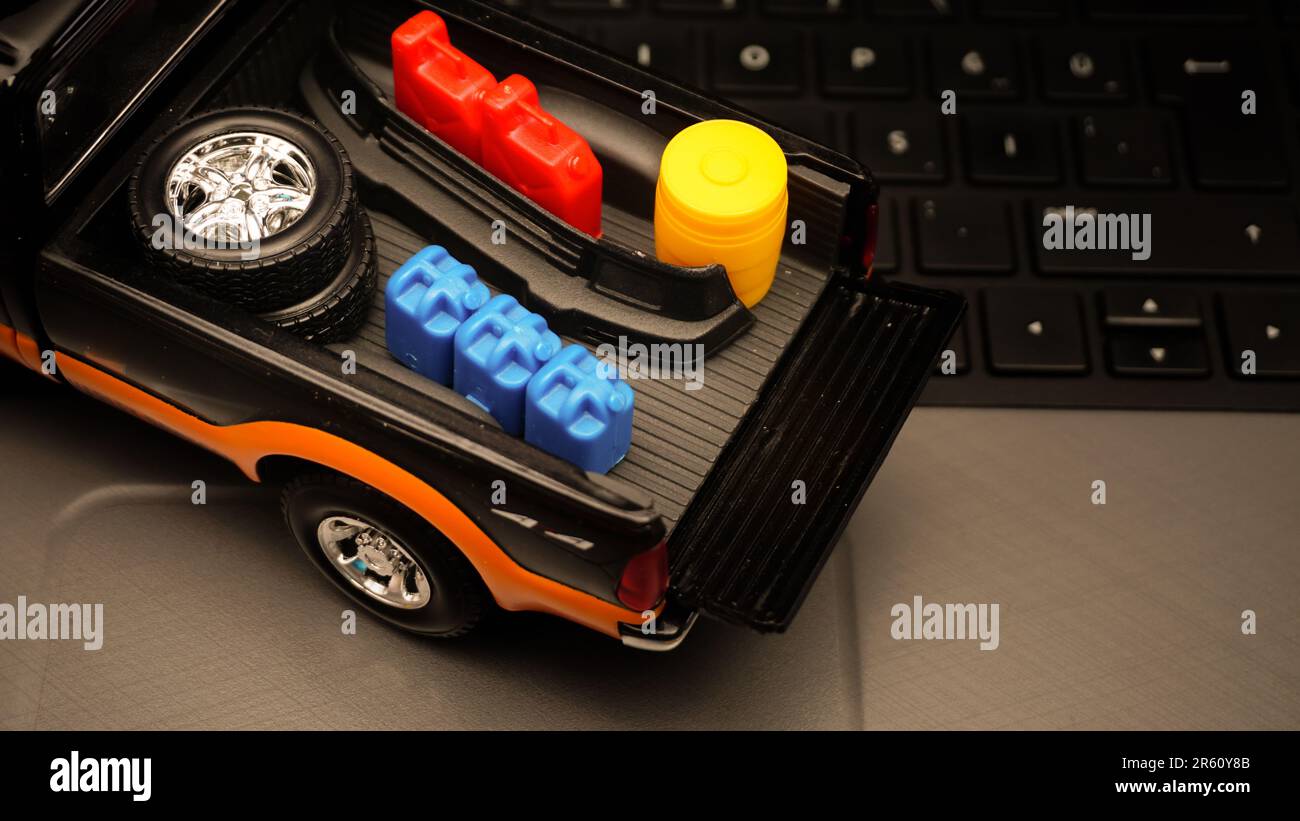 Car expenses illustration with miniature objects Stock Photo - Alamy