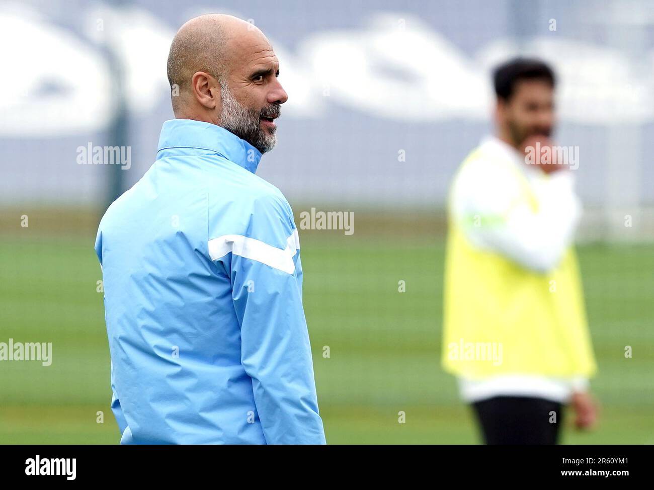 Manchester City manager Pep Guardiola (left) and Ilkay Gundogan during ...