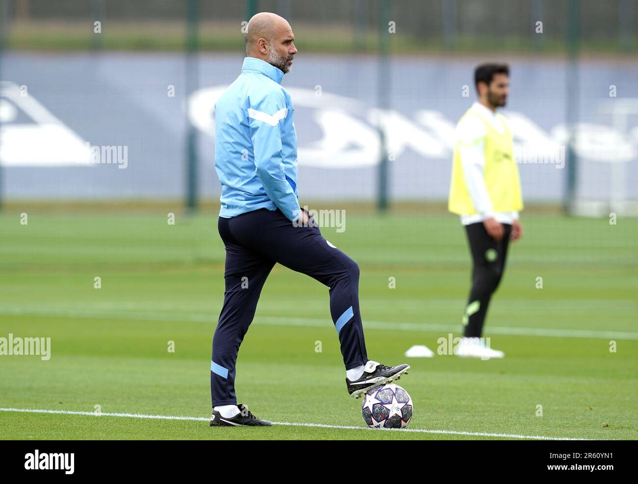 Manchester City manager Pep Guardiola (left) and Ilkay Gundogan during ...