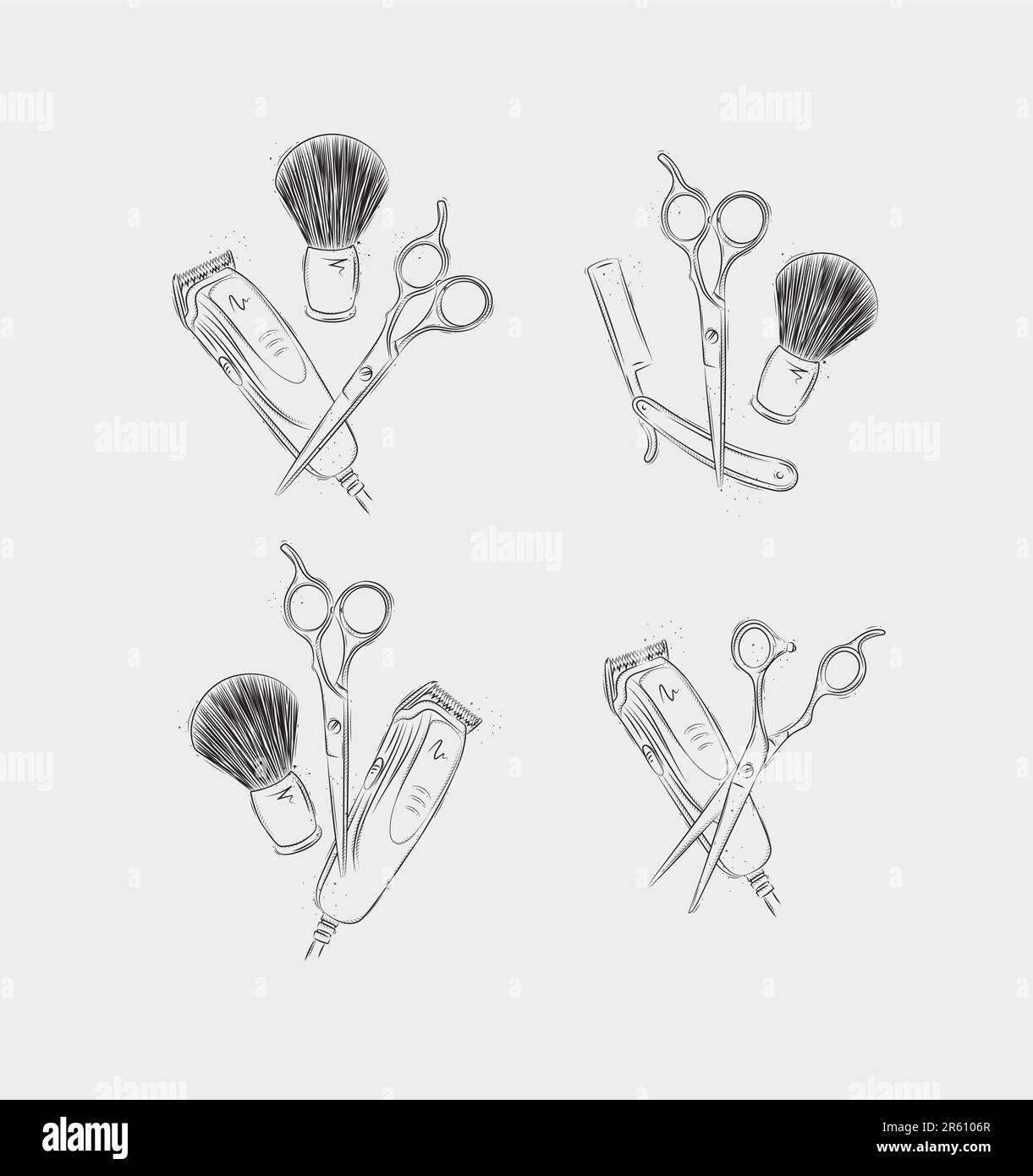 Barbershop haircut and shave collection with clipper, trimmer, blade ...