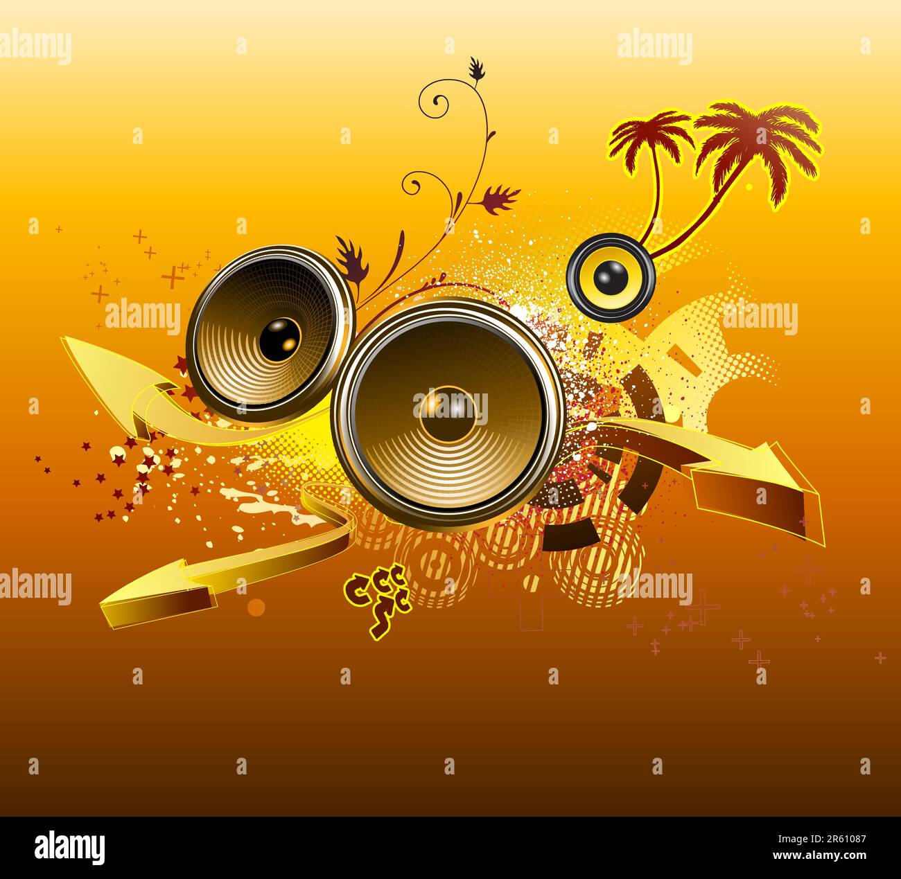 Vector illustration of grunge Background with music design elements ...