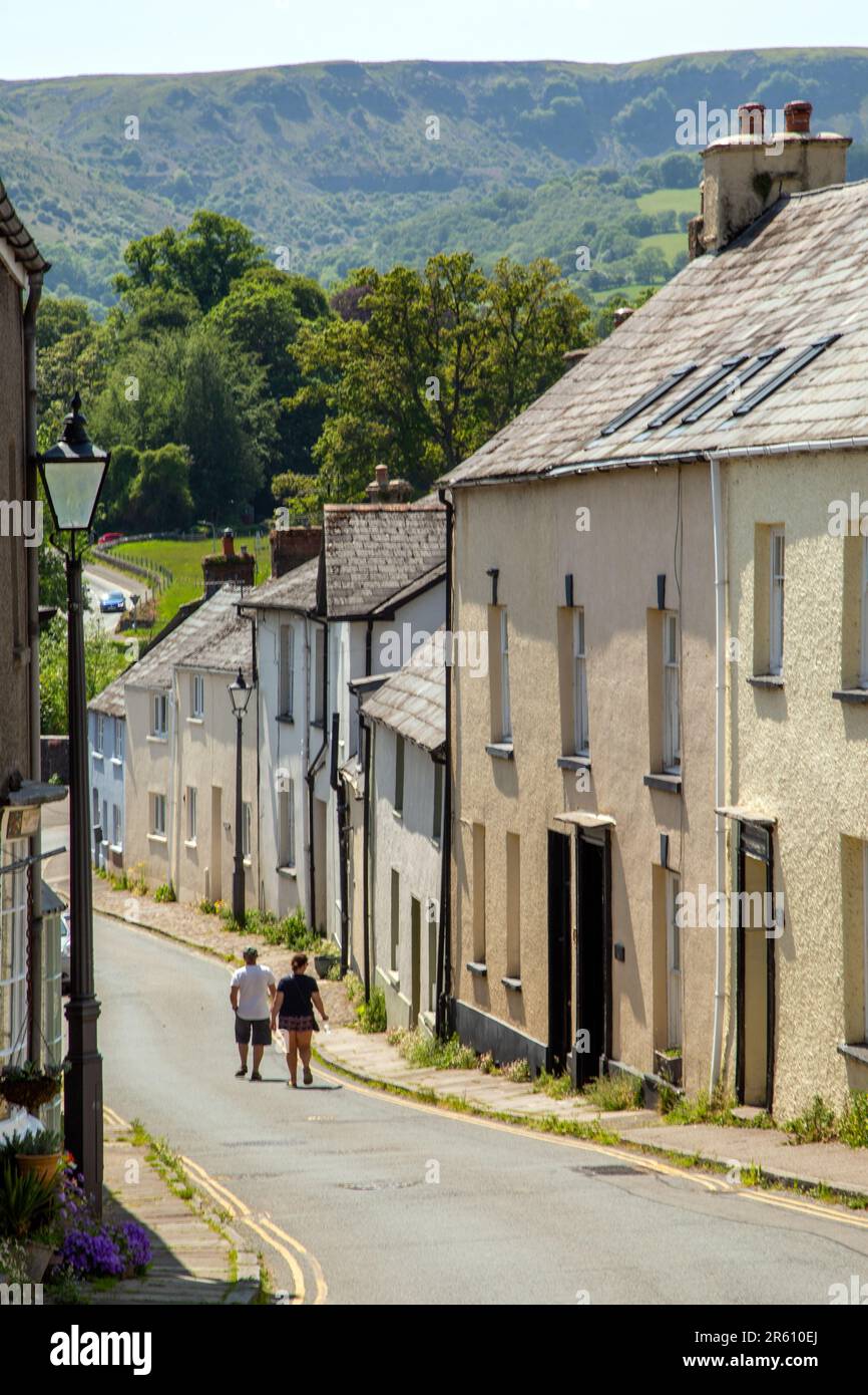 People walking down Bridge Street in the South Wales market town of ...