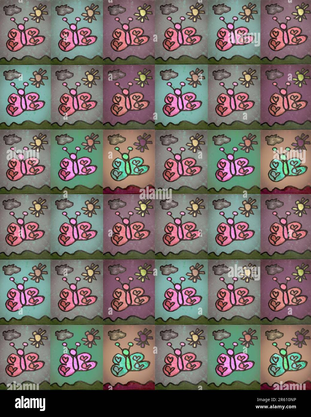 Sketchy landscape kid drawing motif geometric tile able pattern Stock ...