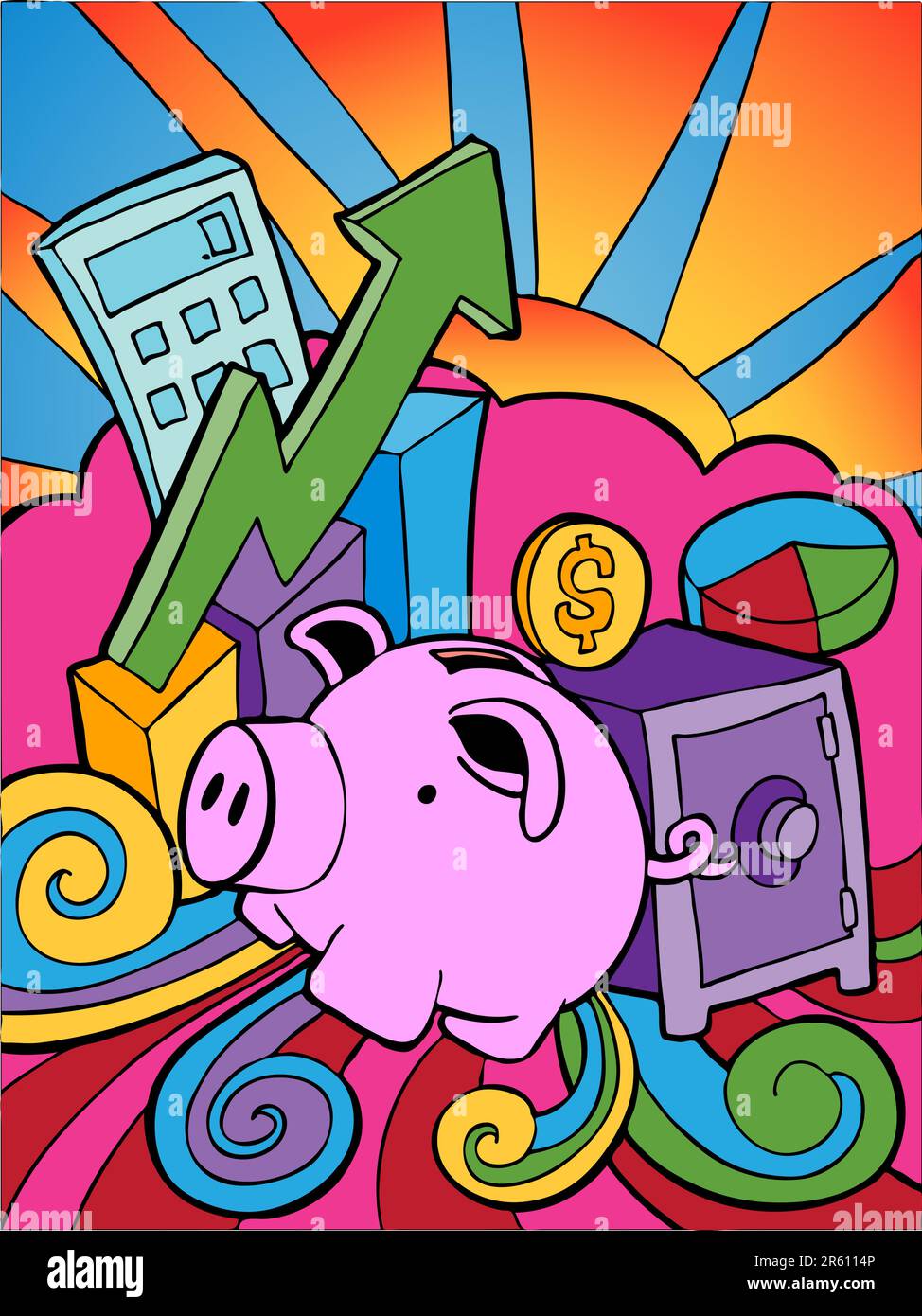 Set of financial icons to offer a positive outlook with a cheery ...