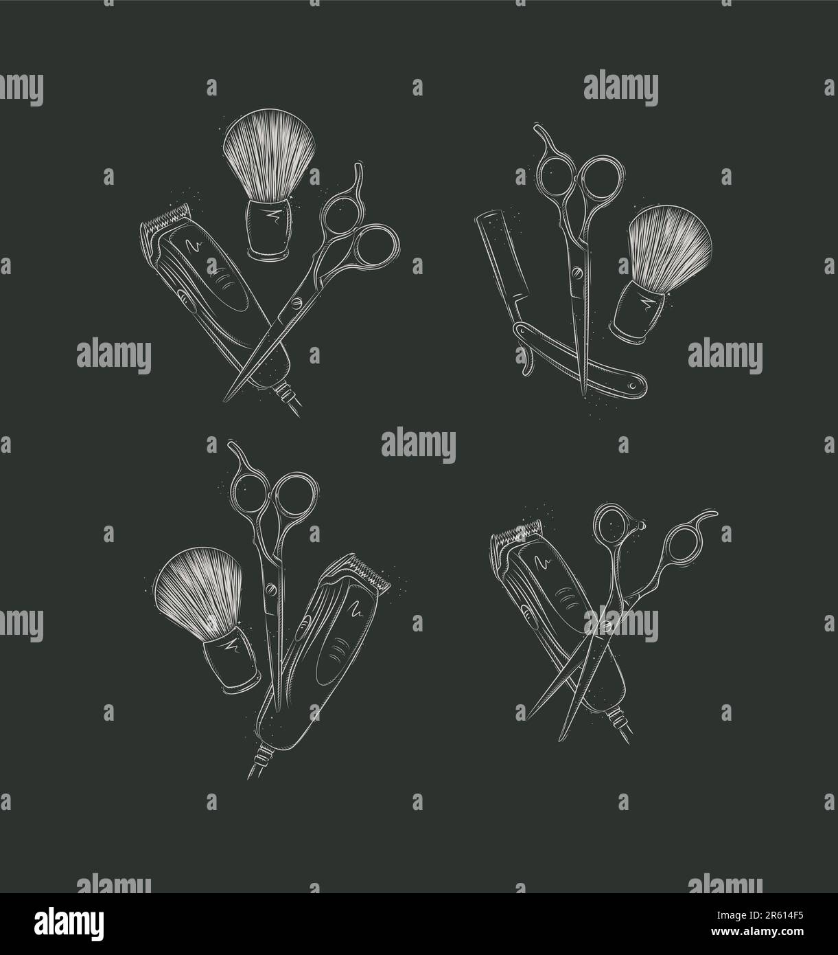 Barbershop haircut and shave collection with clipper, trimmer, blade ...