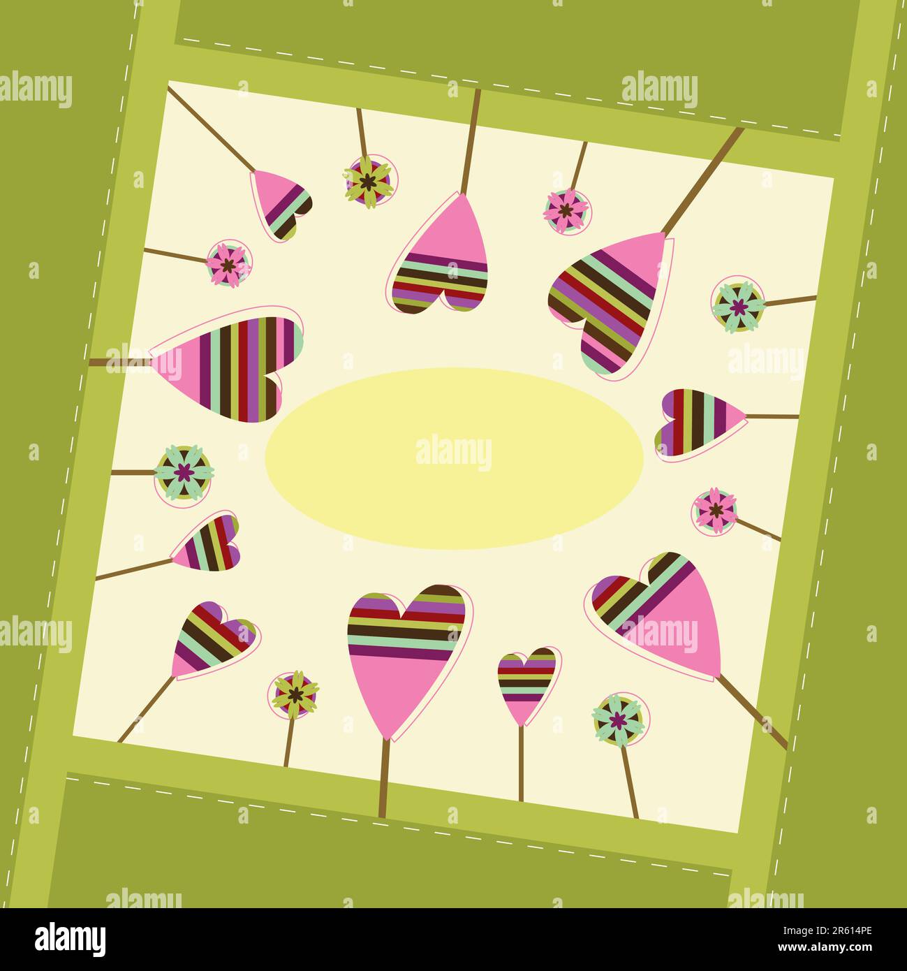 Square frame and heart shaped trees surrounding oval frame which can be ...