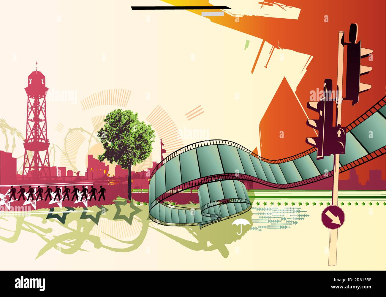 Vector illustration of red urban background with grunge stained Design ...