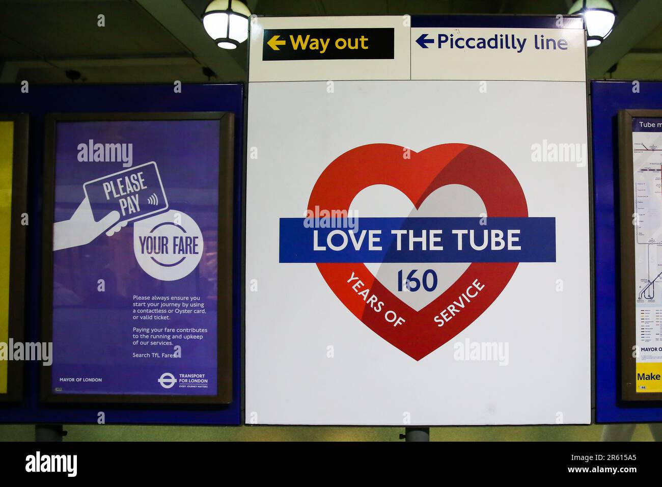 'Love The Tube' poster displayed at a London underground station as it ...