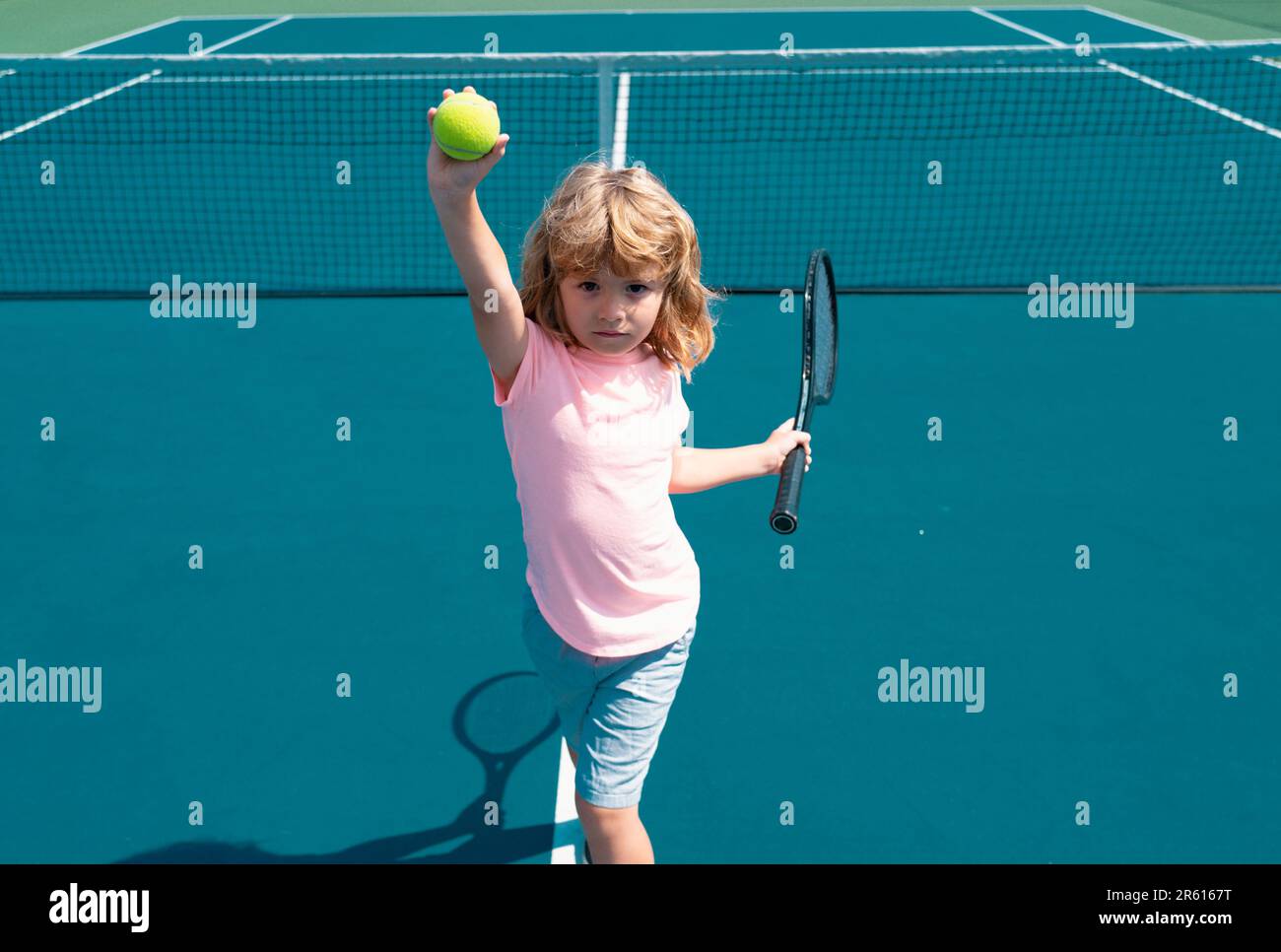 Little boy playing tennis. Sport kids. Child with tennis racket on ...