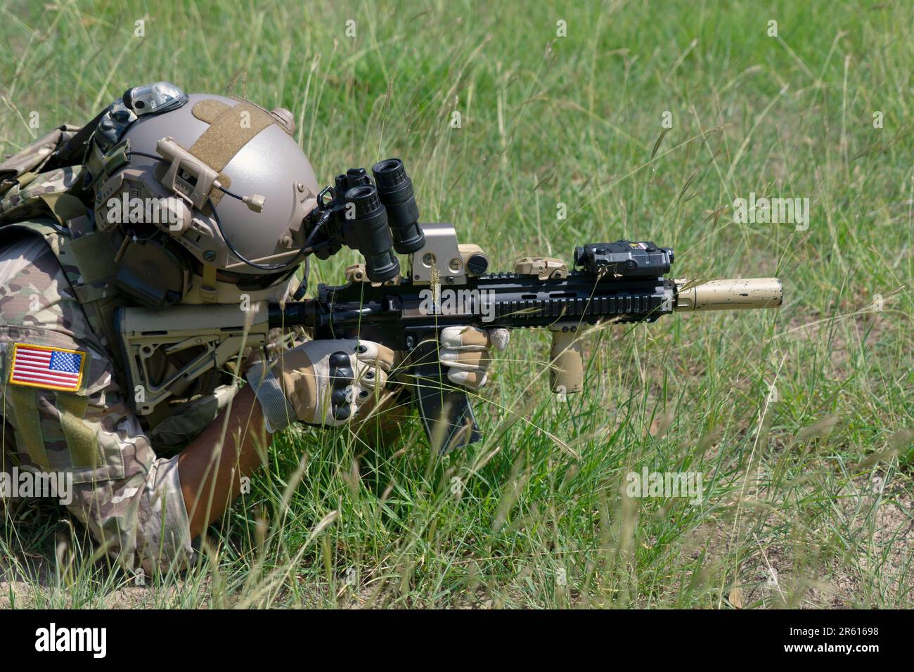 Soldier in civil war, ruin building. Close quarter battle and civil war ...