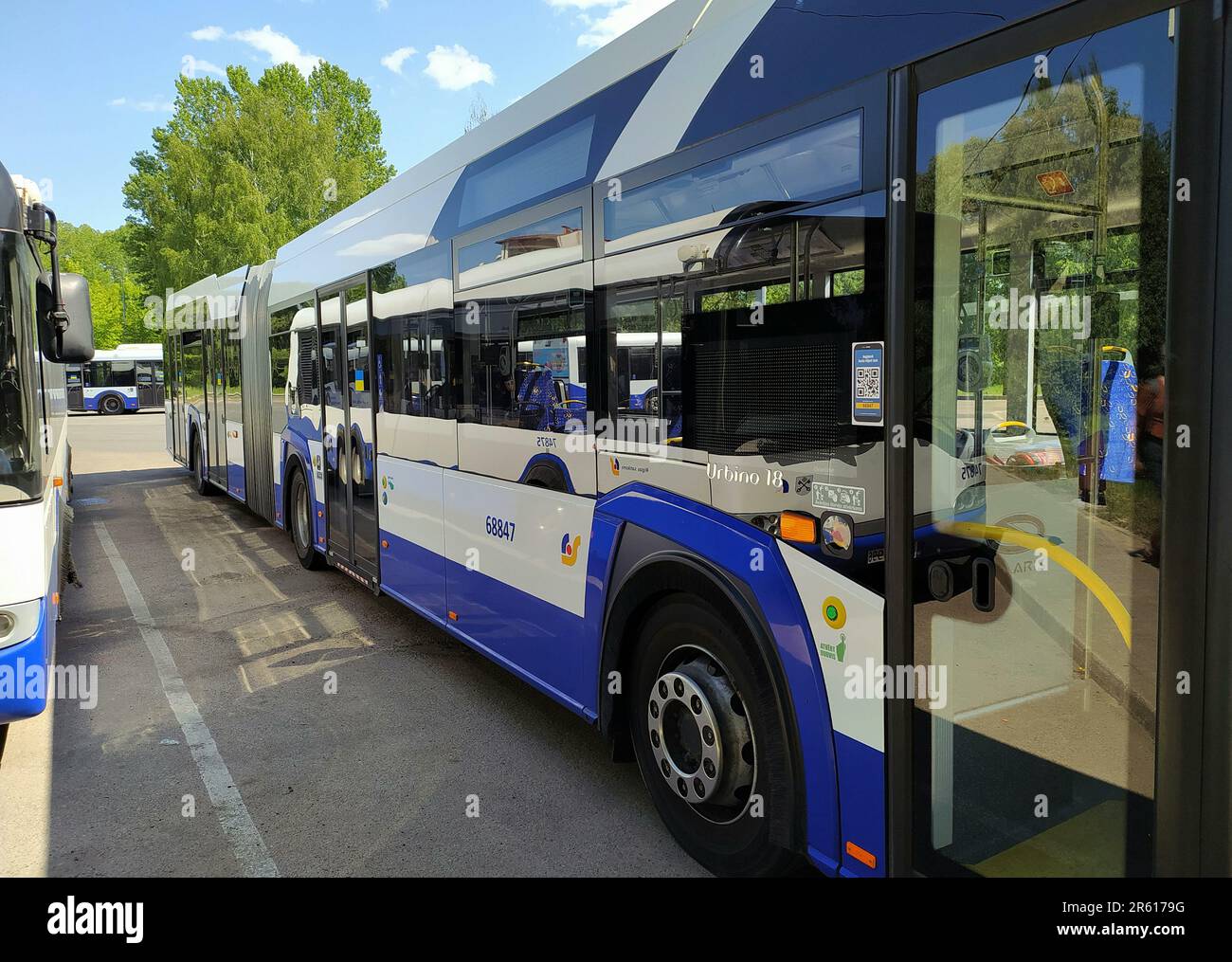 City buses at the final stop in Riga's Bolderaja microdistrict Stock ...