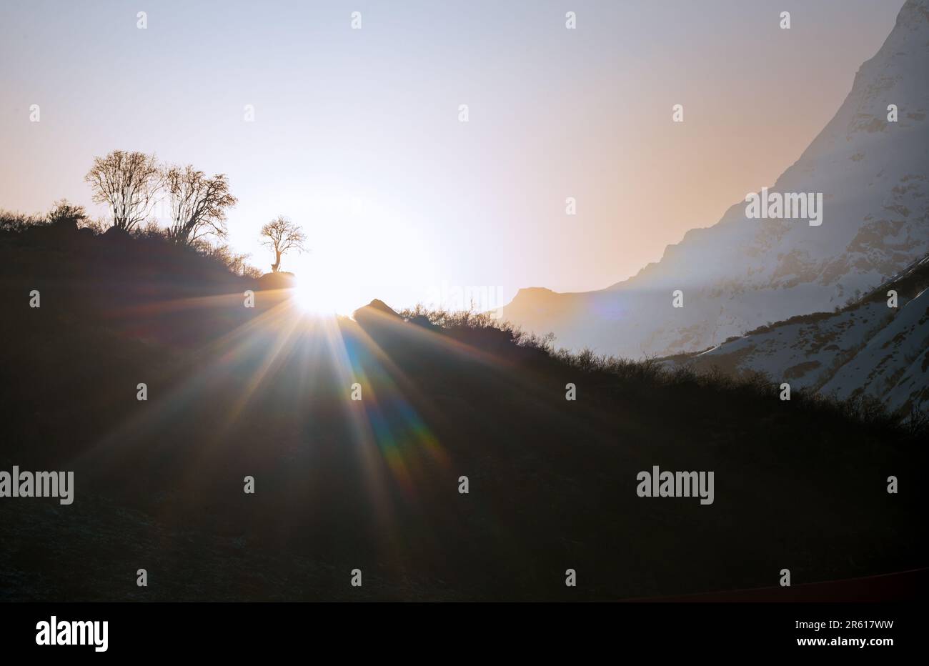 Sunrise in the mountains. Panoramic view. Nature scenery. Wallpaper ...