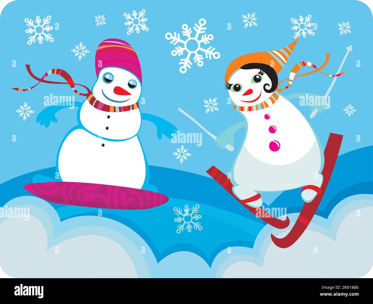vector illustration of a two snowman Stock Vector Image & Art - Alamy
