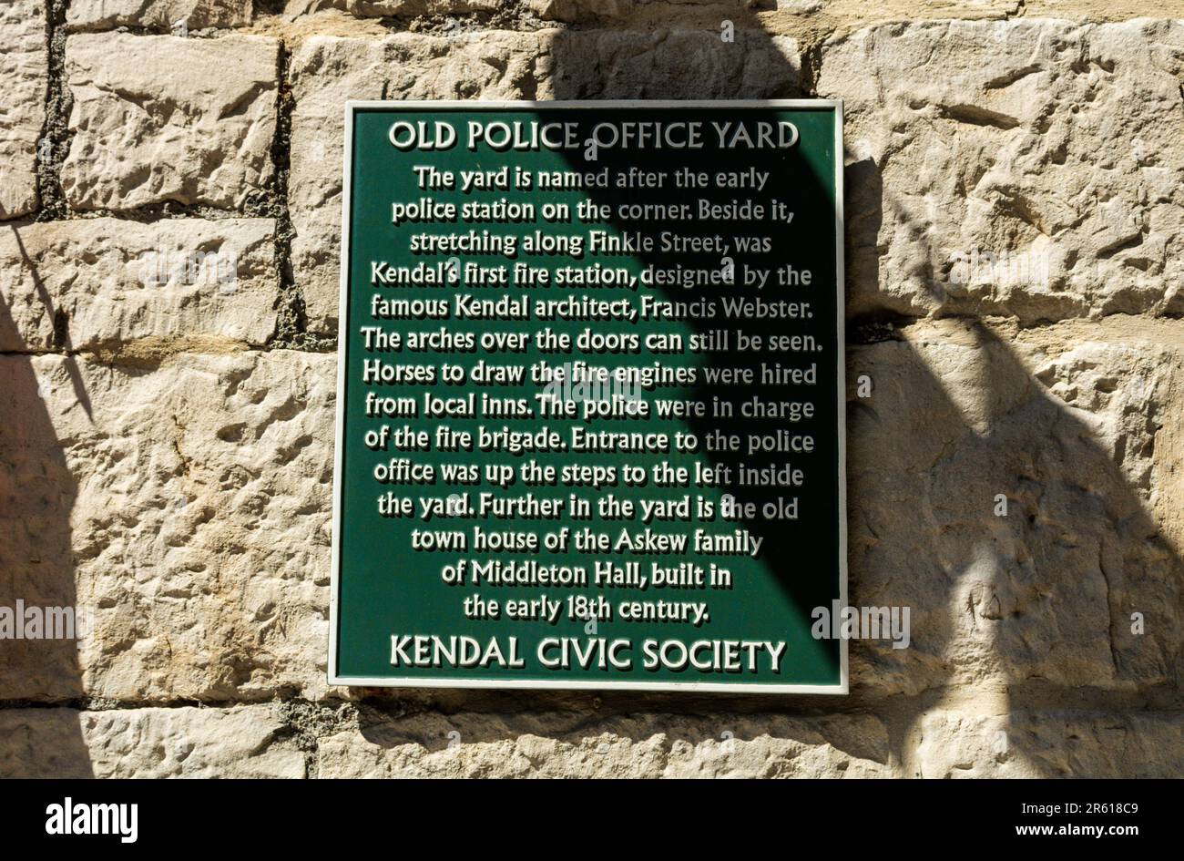 Old Police Office Yard green plaque. Market Place, Kendal Stock Photo ...