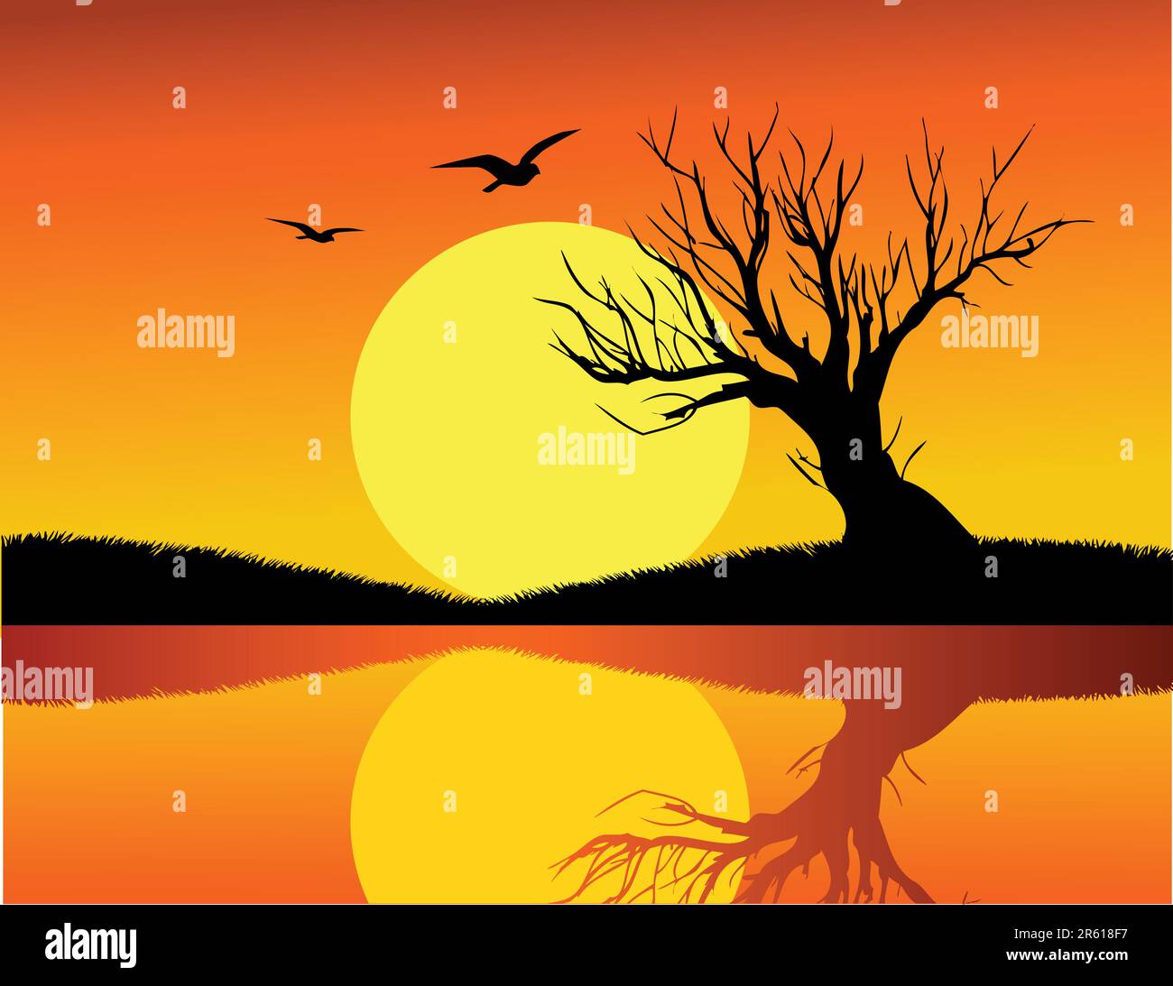 Tree silhouette and sunset Stock Vector Image & Art - Alamy