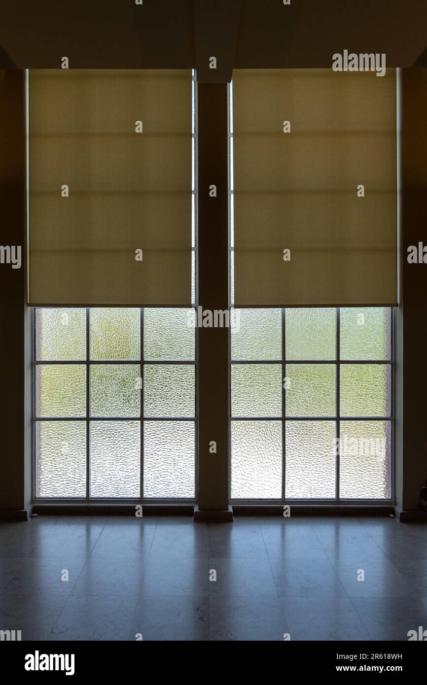 Interior detail close-up of art deco building high frosted glass ...