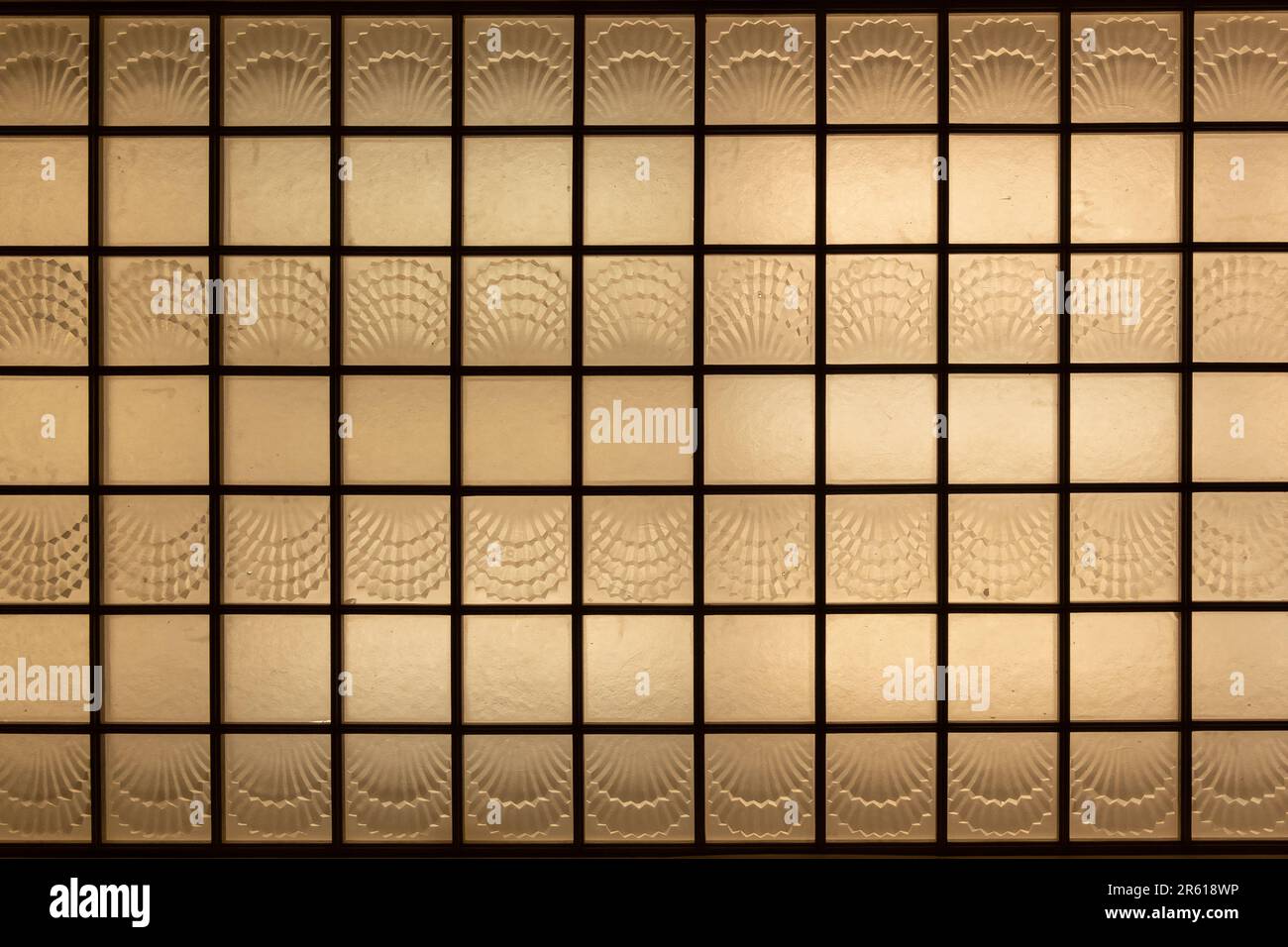 Interior detail close-up of art deco building ceiling skylight with ...