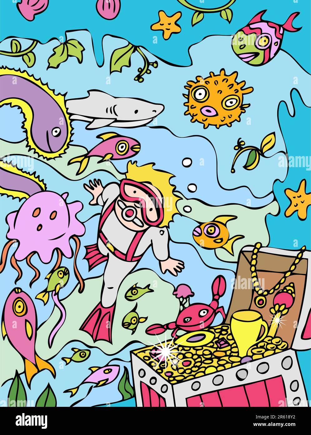 Child is deep under the sea exploring the beauty of the ocean fish ...