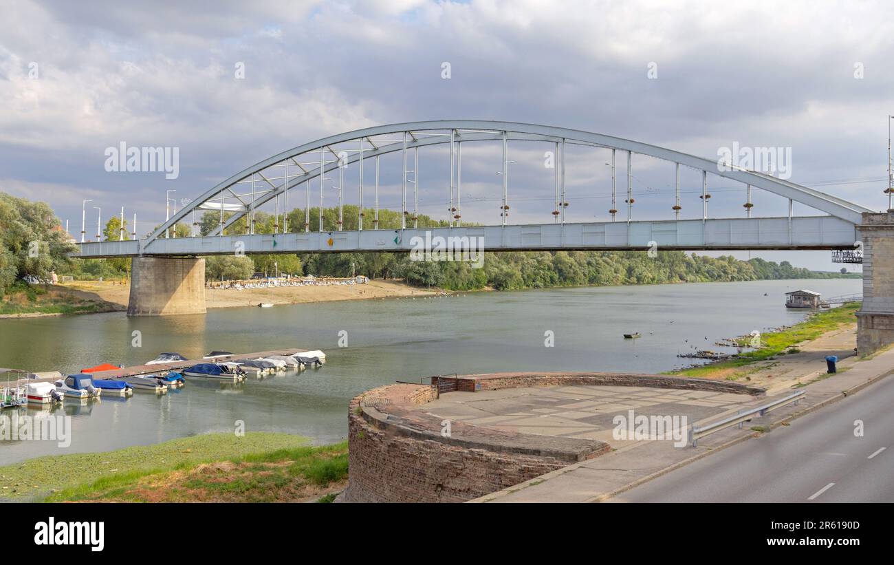 Downtown Bridge Over River Tisza at Hot Sunny Summer Day Stock Photo ...