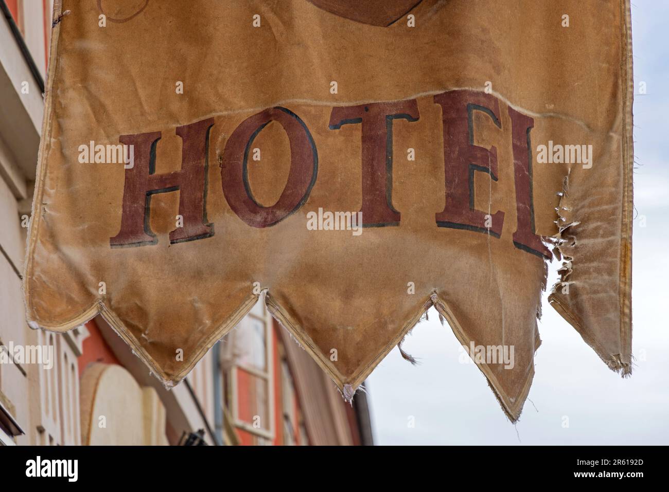 Tattered Torn Old Hotel Flag Medieval Style Sign Poor Condition Stock ...