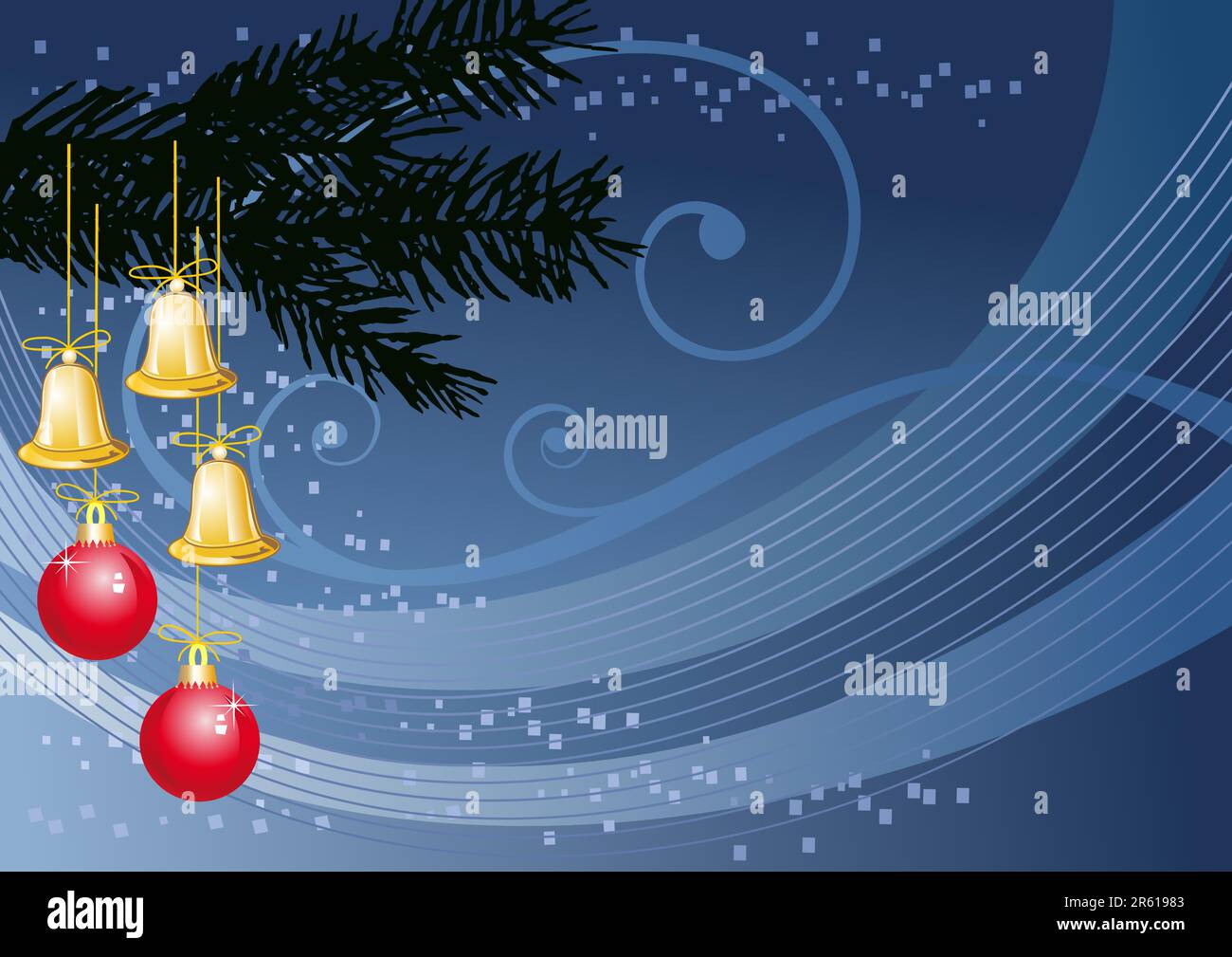 Christmas balls and bells on the blue background, download full ...