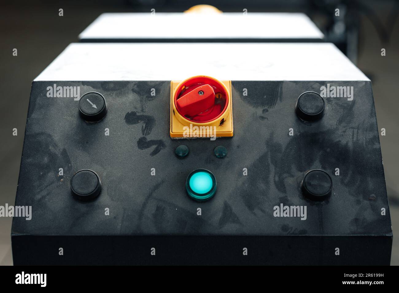 Control panel of a car lift hoist crane in auto service garage Stock ...