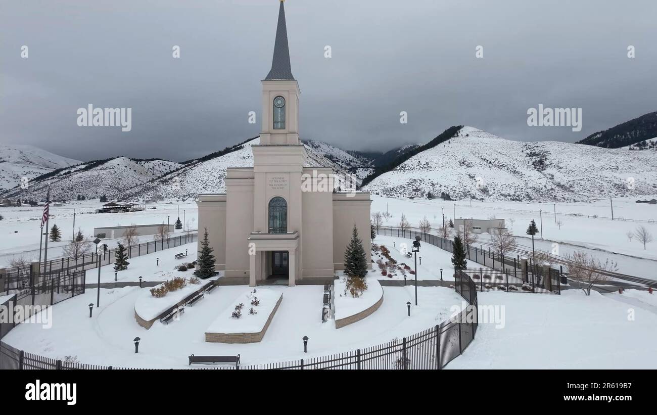 An aerial view of Afton Wyoming, the church of Jesus Christ of Latter ...