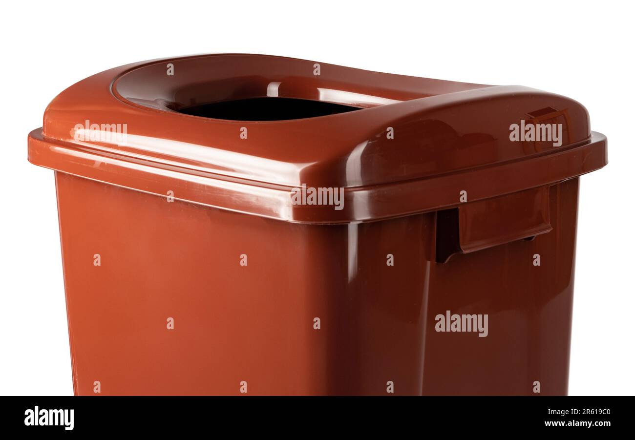 Brown plastic waste bin isolated on white Stock Photo - Alamy