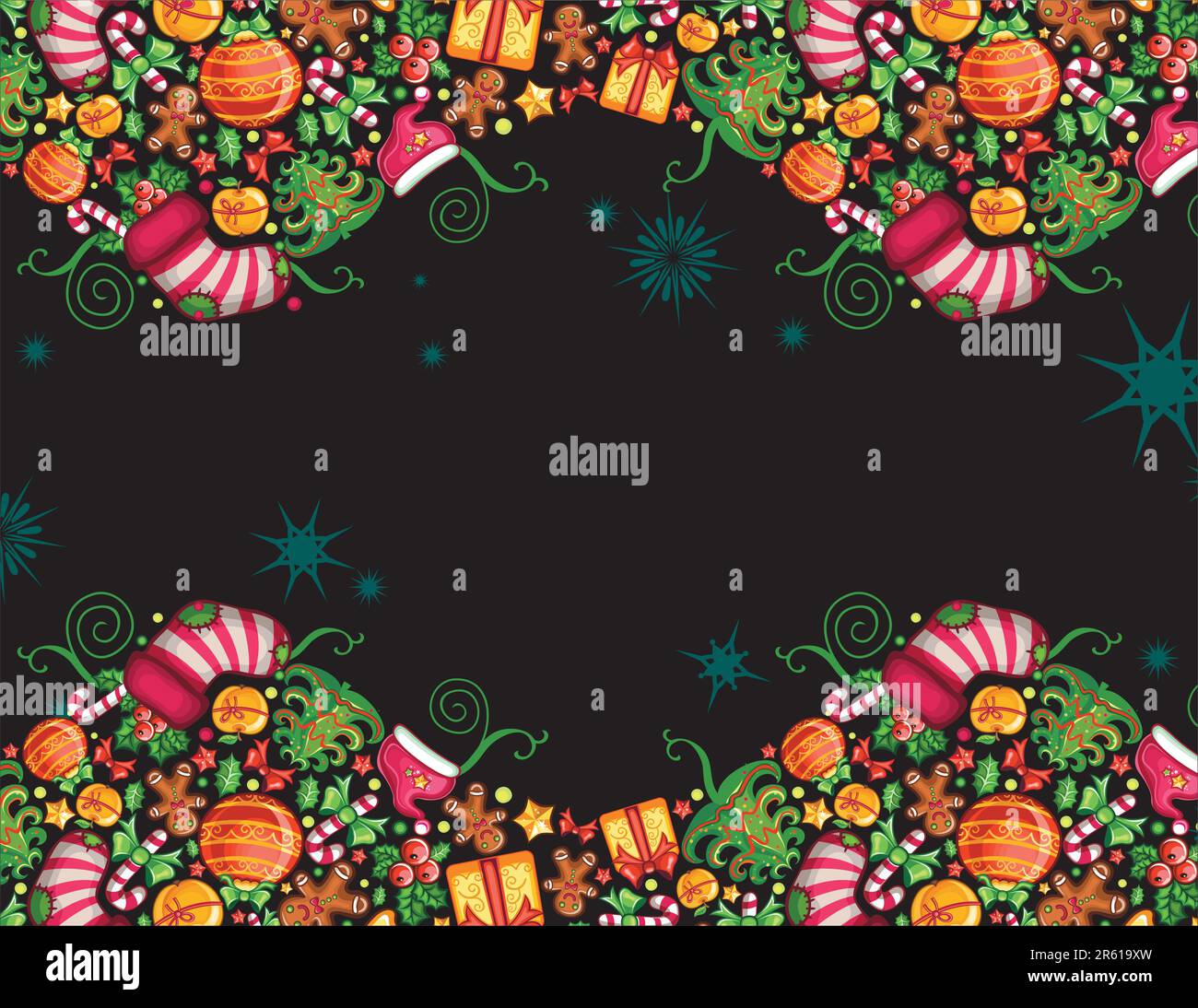 Cute Christmas frame with colorful christmas objects: Christmas tree ...