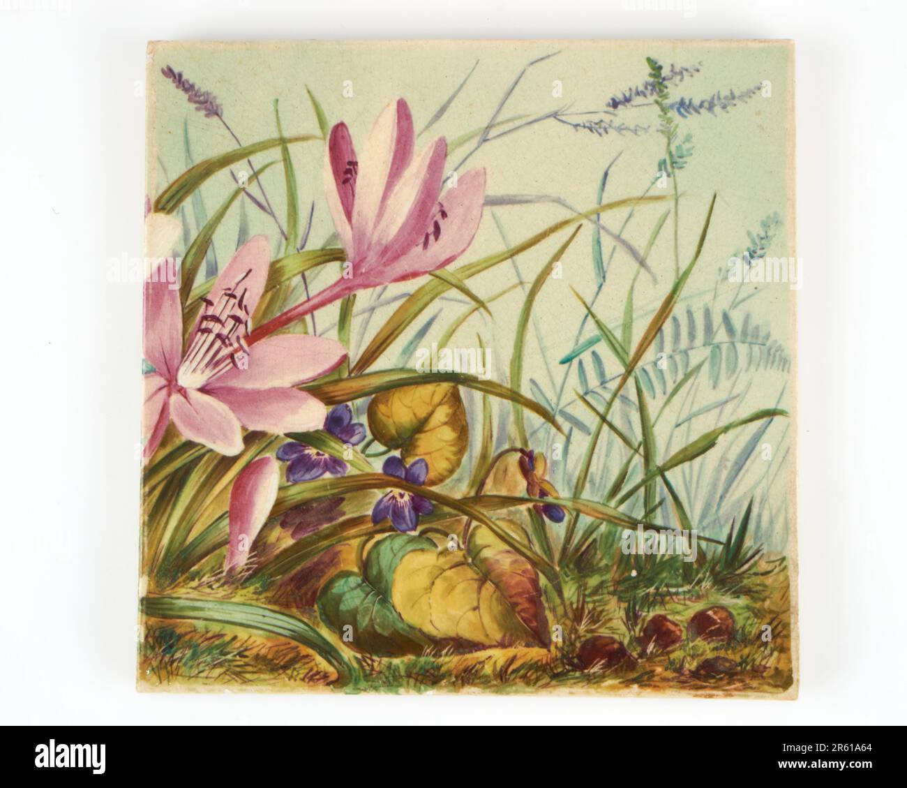 Antique 1890s William Godwin hand painted crocus and violet pottery ...