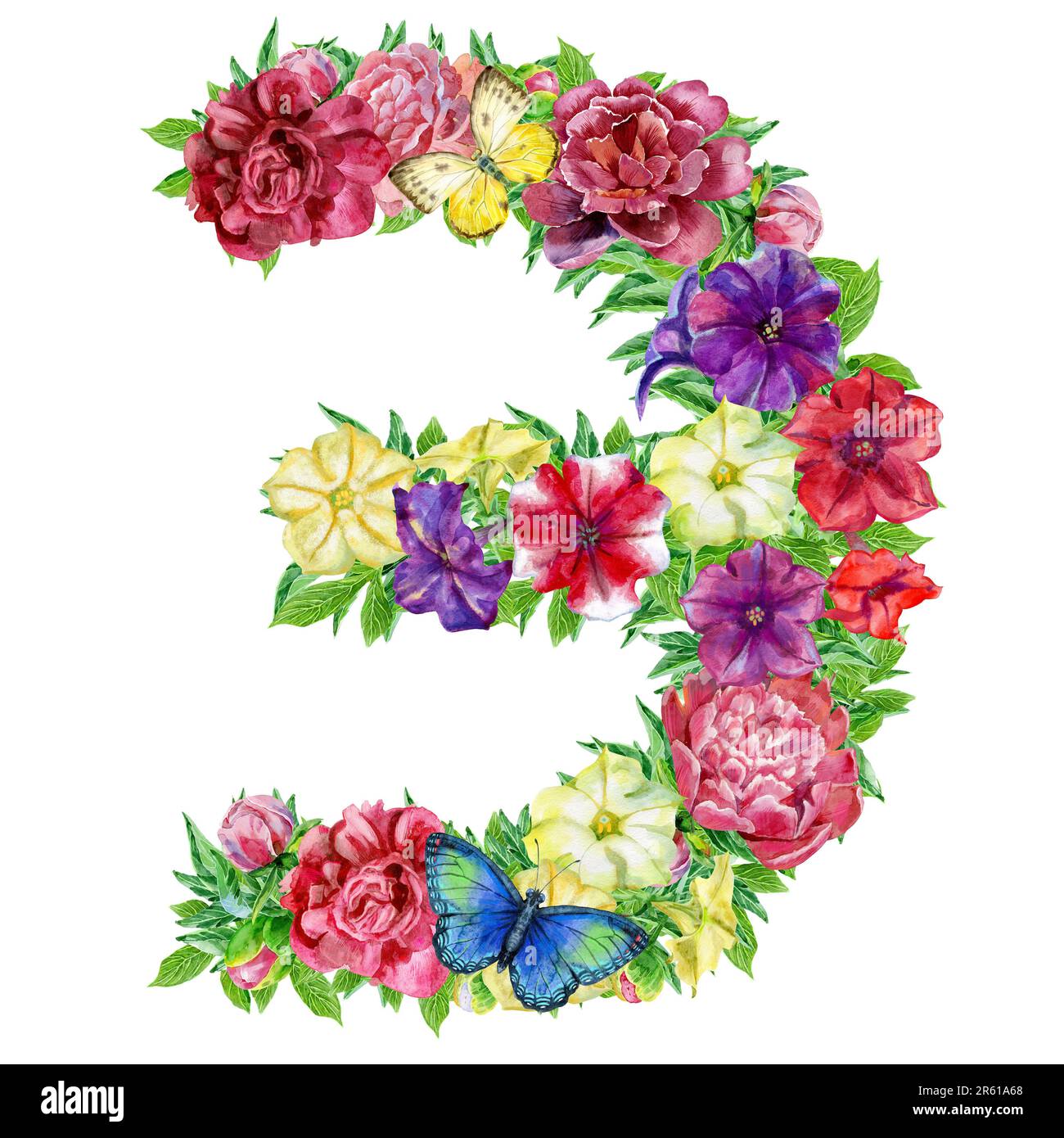 Letter of watercolor flowers, isolated hand drawn, wedding design ...