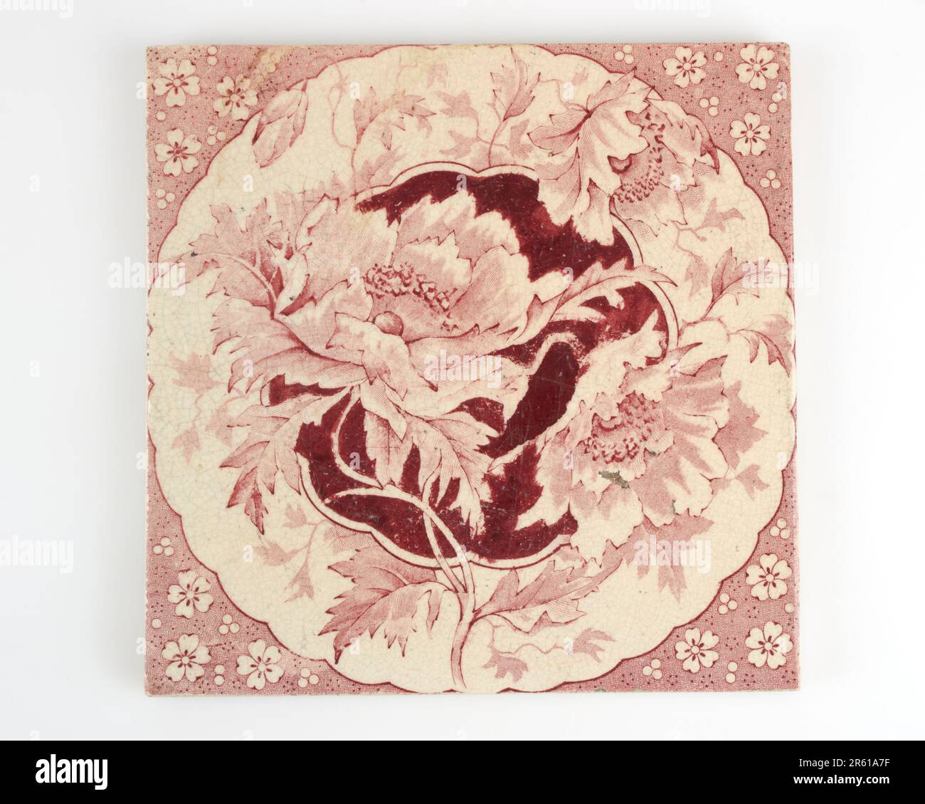 Antique 1890s Sherwin and Cotton Victorian pink poppy pottery tile ...